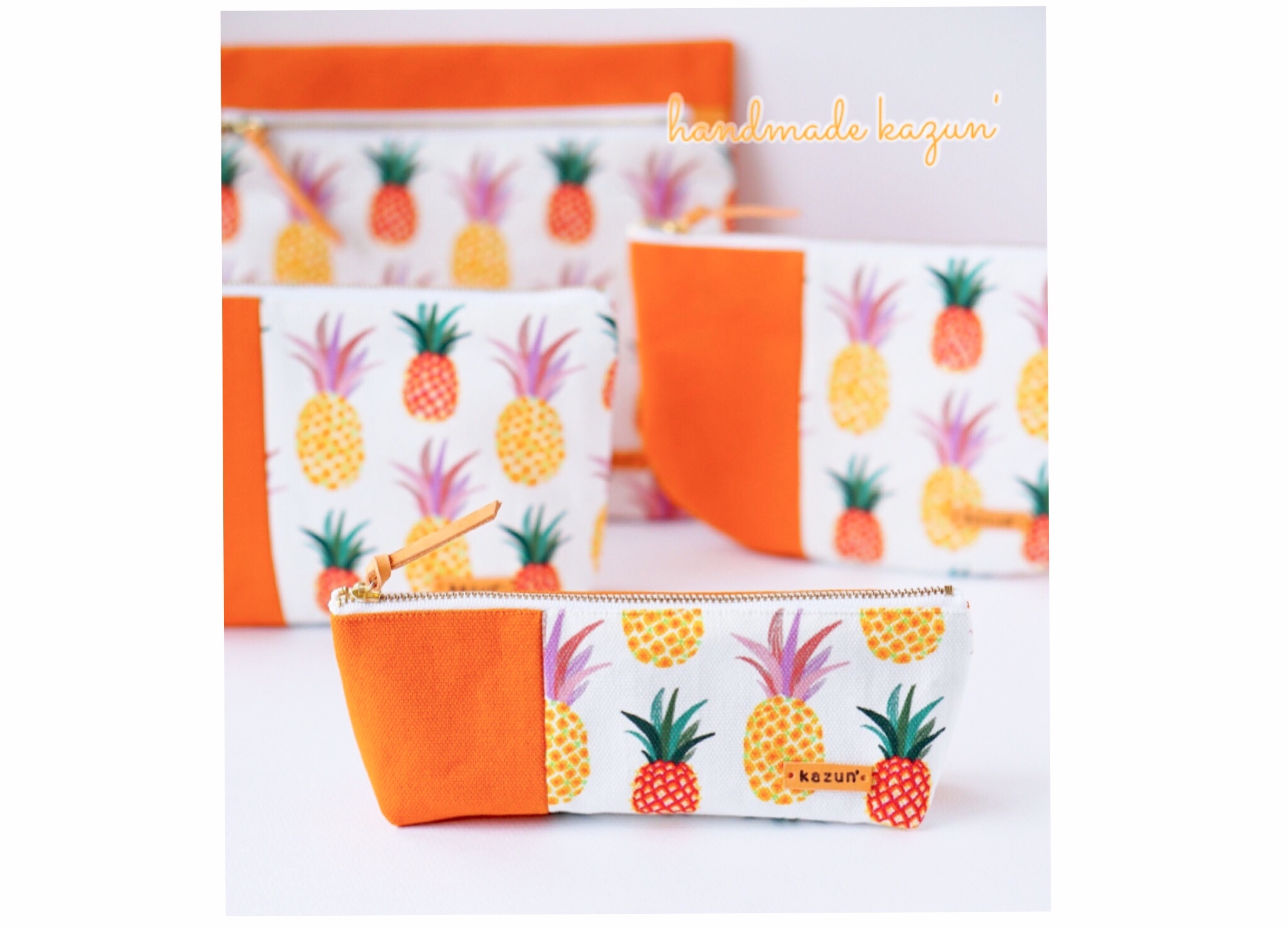 パイナップル柄のポーチ | handmade kazun'