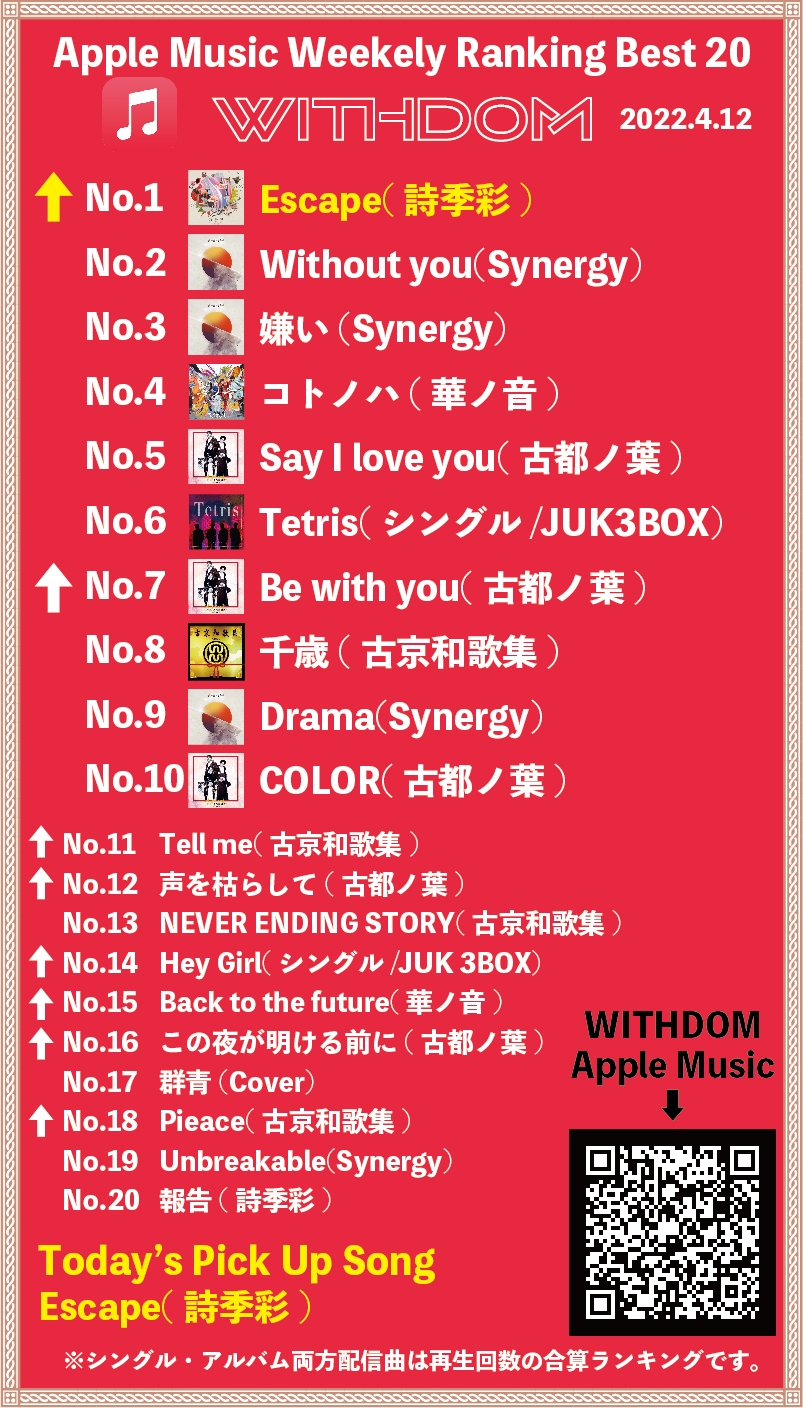 サブスクWeekly Ranking 4/12(Tue) | WITHDOM Official Site